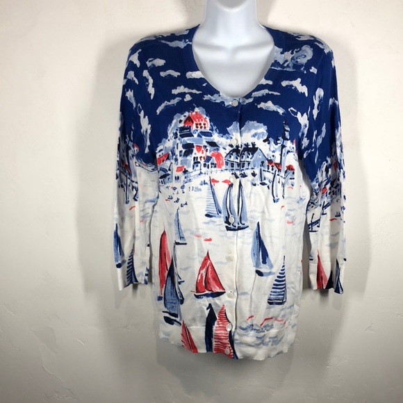 Talbots | Sweaters | Talbots Blue Sailboat Cardigan Size Small | Poshmark